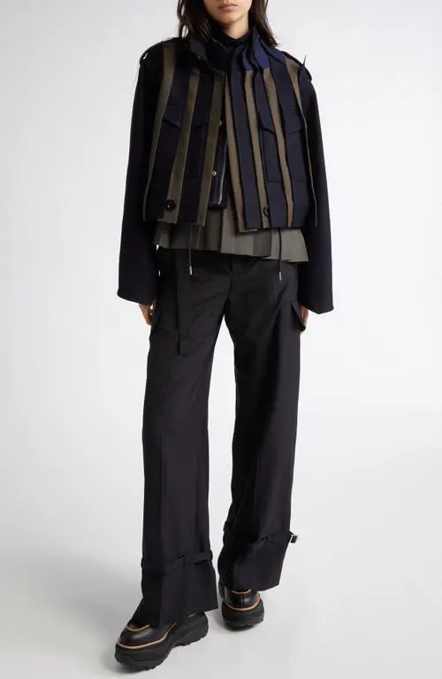 M*c様 sacai 19-02044M Wool Melton Cropped Sacai Pinstripe Melton Wool Crop Military Jacket In Dark Khaki